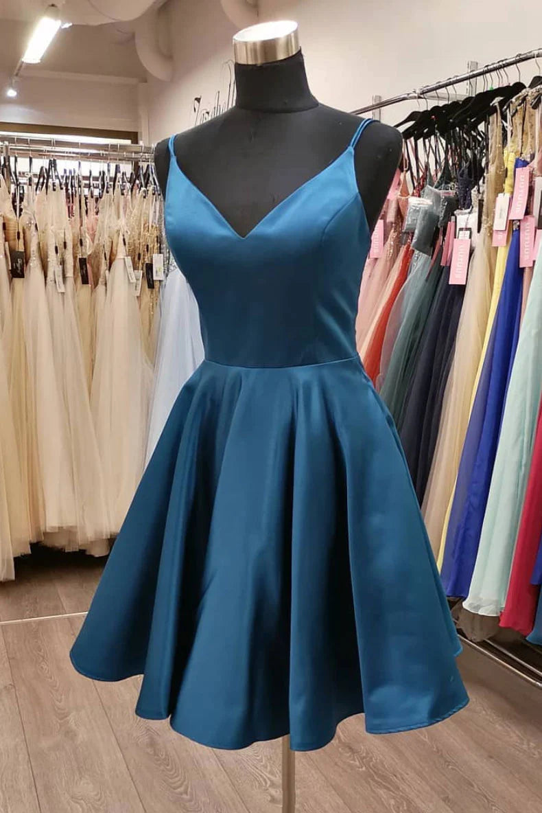 Amzcw Simple v neck satin short prom dress short bridesmaid dress New ...